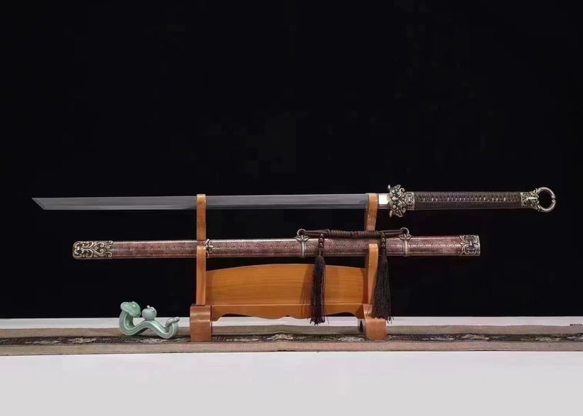 Dragon Roaring Tang Sword-Damascus Steel Blade, Soil Quenched,Purple C ...