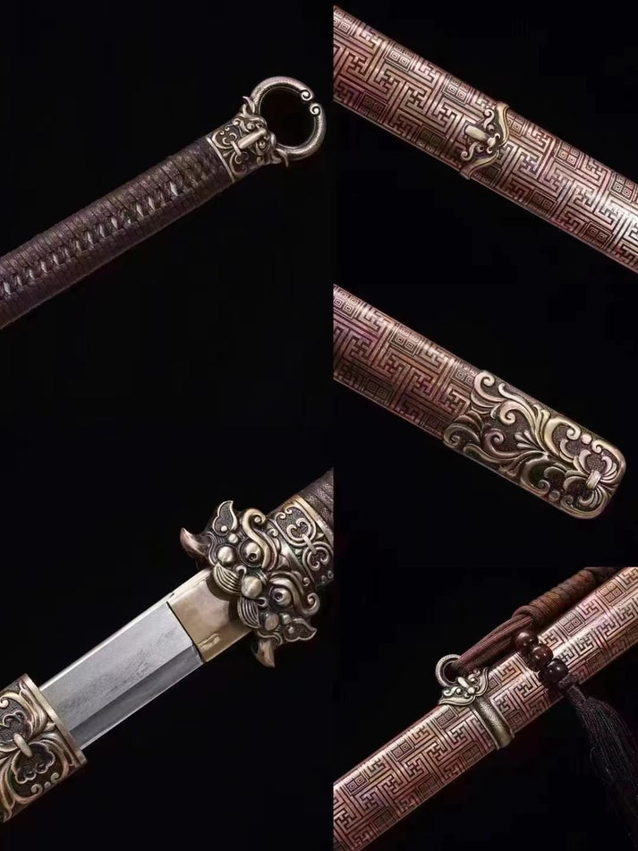 Dragon Roaring Tang Sword-Damascus Steel Blade, Soil Quenched,Purple C ...