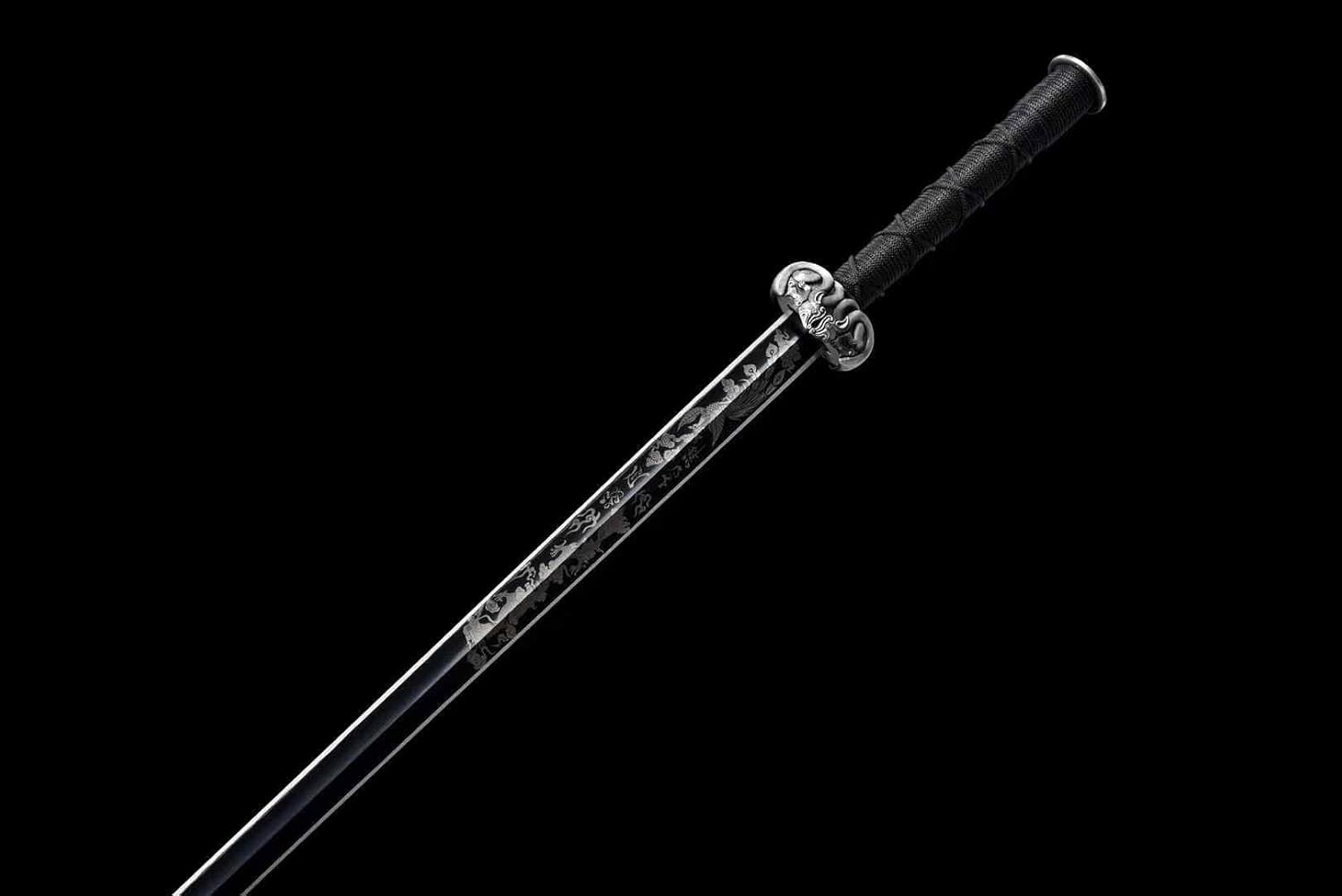 Han Jian Sword- Forged High carbon Steel Blade,Black Engraved Design ...