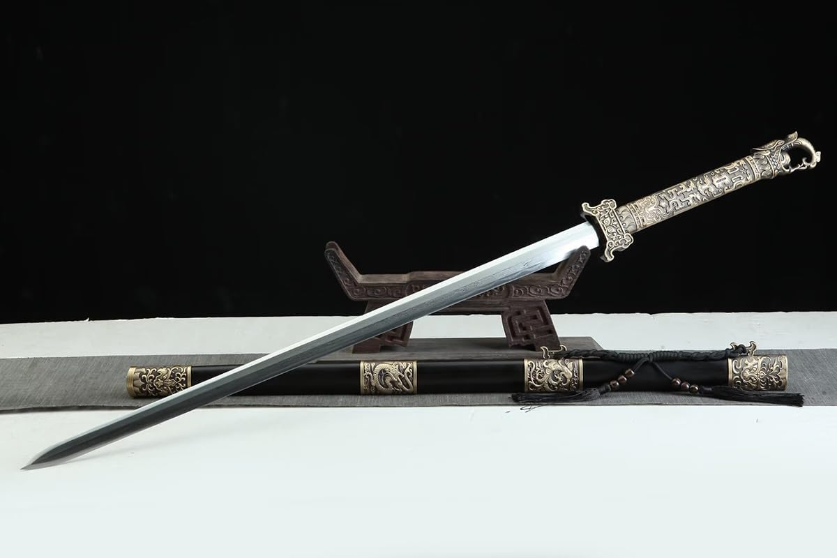 LOONGSWORD Chinese Tang Jian Sword – 43" Hand-Forged Damascus Steel B ...