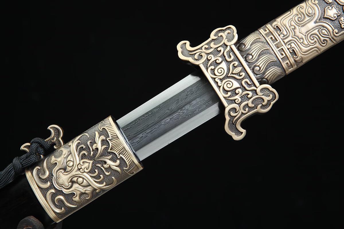 LOONGSWORD Chinese Tang Jian Sword – 43" Hand-Forged Damascus Steel B ...
