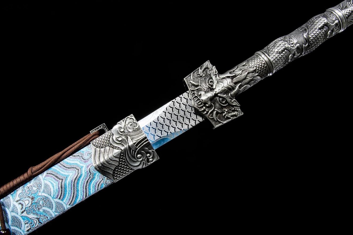 Forged Han Jian Sword–Blue-Etched High carbon Steel Blade, Wooden ...
