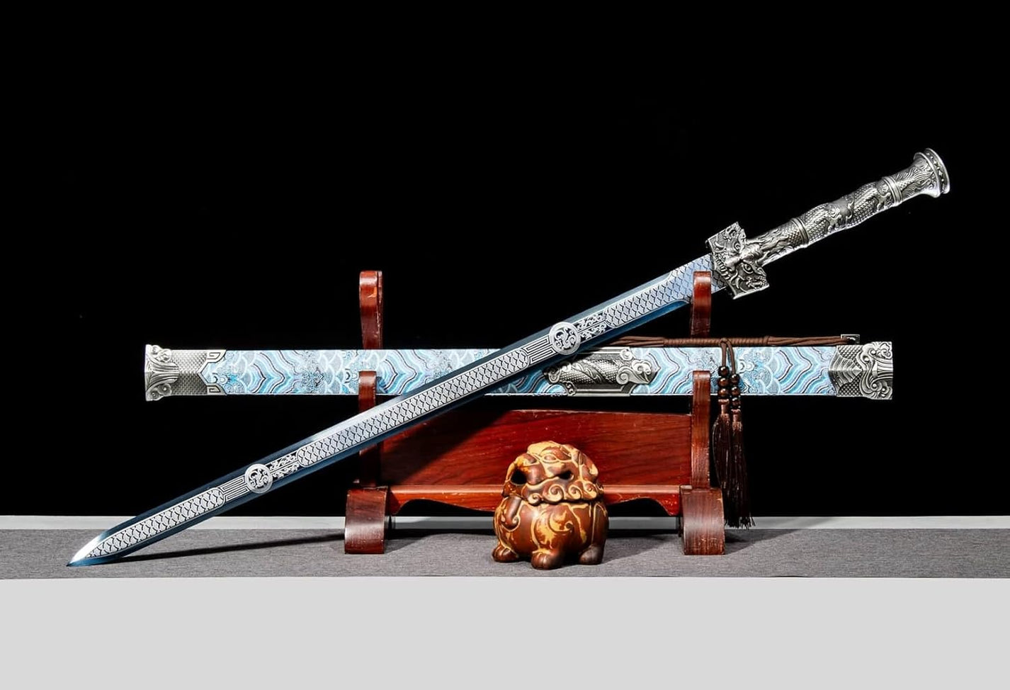 Forged Han Jian Sword–Blue-Etched High carbon Steel Blade, Wooden ...