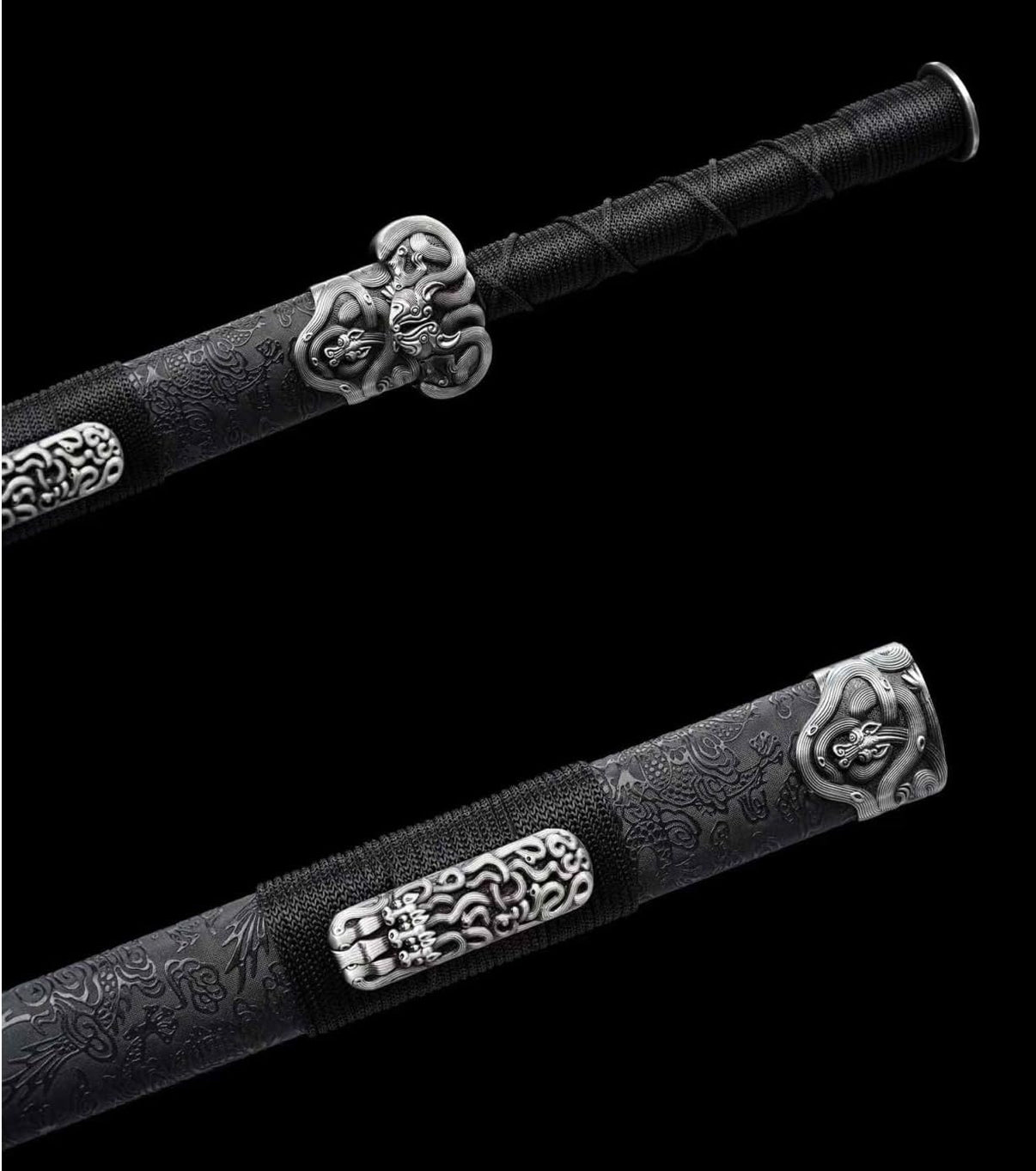 Han Jian Sword- Forged High carbon Steel Blade,Black Engraved Design ...