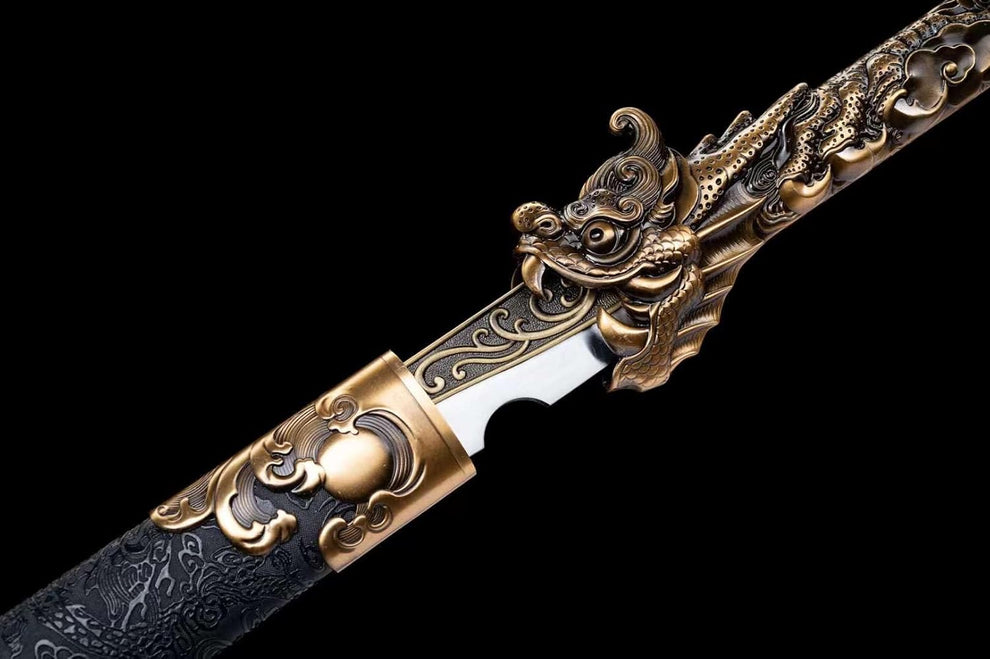 Hand-Forged Tang Dao Sword - 43" Heat-Treated Steel with Dragon Motifs ...