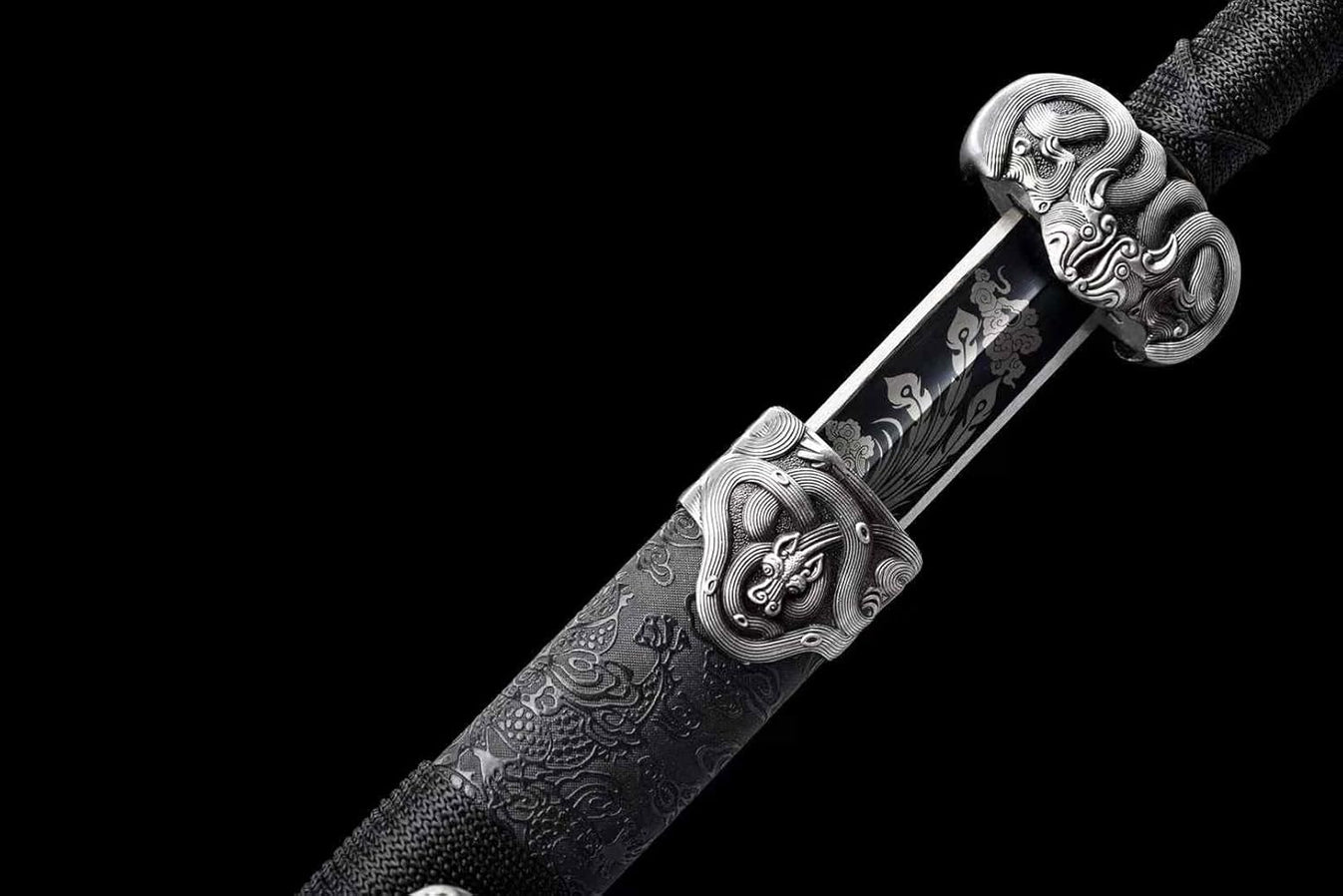 Han Jian Sword- Forged High carbon Steel Blade,Black Engraved Design ...