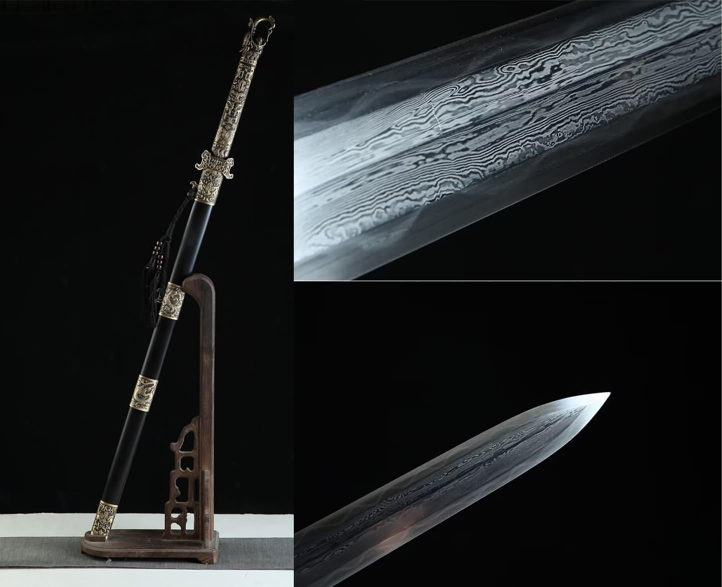 LOONGSWORD Chinese Tang Jian Sword – 43" Hand-Forged Damascus Steel B ...
