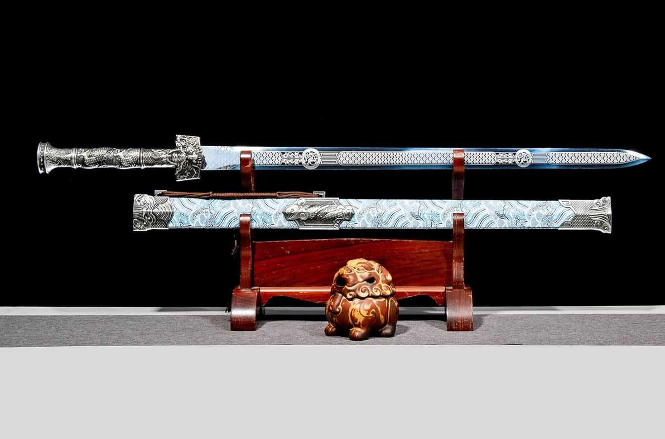 Forged Han Jian Sword–Blue-Etched High carbon Steel Blade, Wooden ...