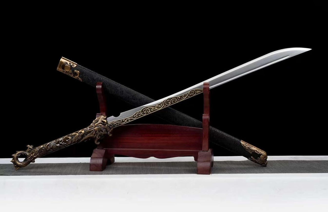 Hand-Forged Tang Dao Sword - 43" Heat-Treated Steel with Dragon Motifs ...