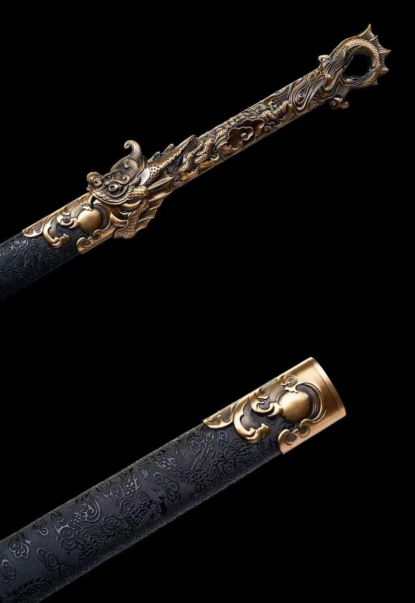 Hand-Forged Tang Dao Sword - 43" Heat-Treated Steel with Dragon Motifs ...