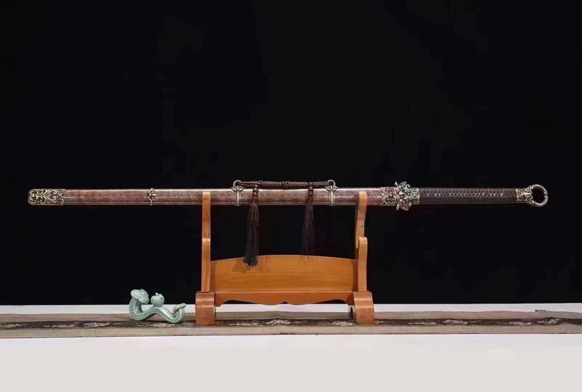 Dragon Roaring Tang Sword-Damascus Steel Blade, Soil Quenched,Purple C ...