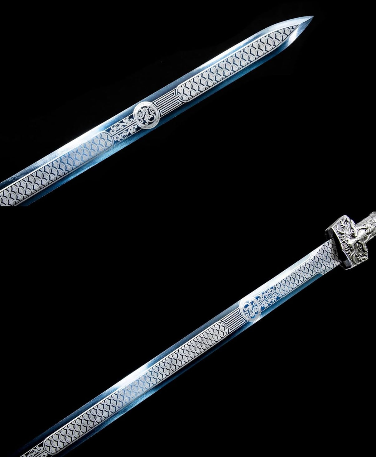 Forged Han Jian Sword–Blue-Etched High carbon Steel Blade, Wooden ...