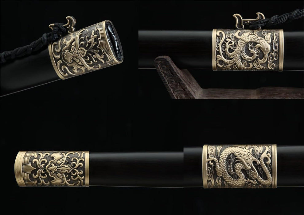 LOONGSWORD Chinese Tang Jian Sword – 43" Hand-Forged Damascus Steel B ...