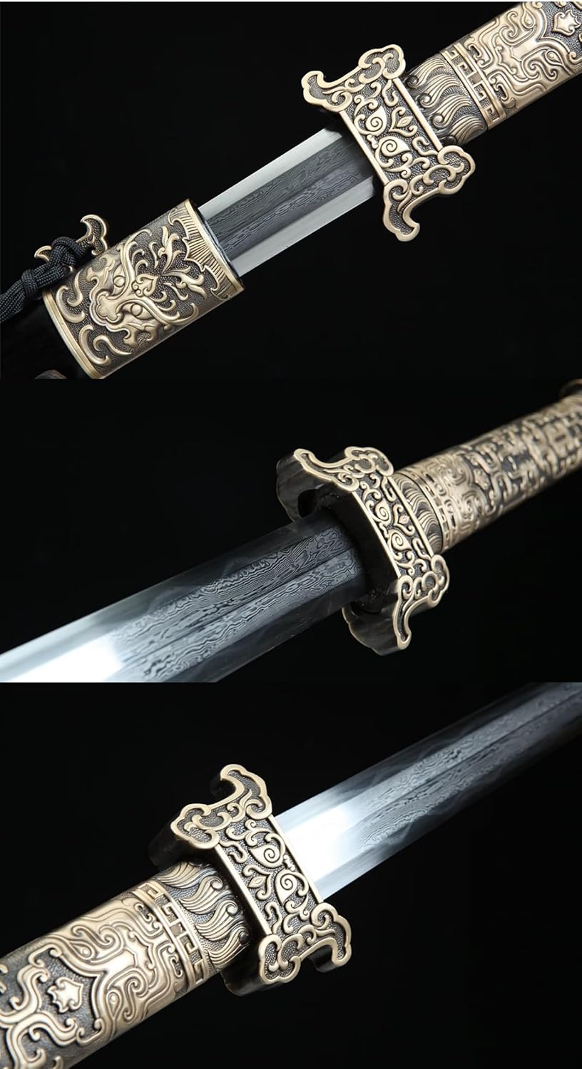 LOONGSWORD Chinese Tang Jian Sword – 43" Hand-Forged Damascus Steel B ...