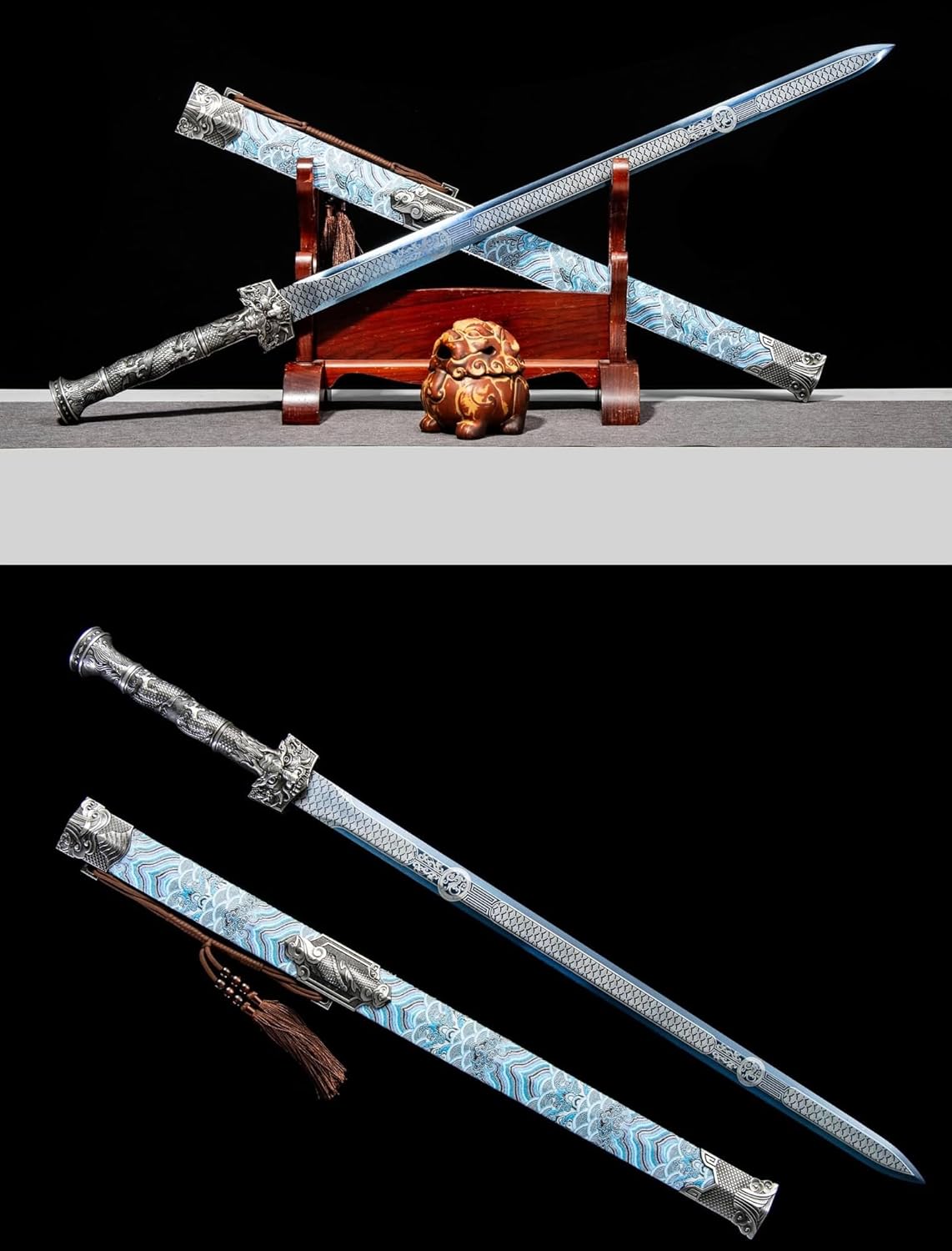 Forged Han Jian Sword–Blue-Etched High carbon Steel Blade, Wooden ...