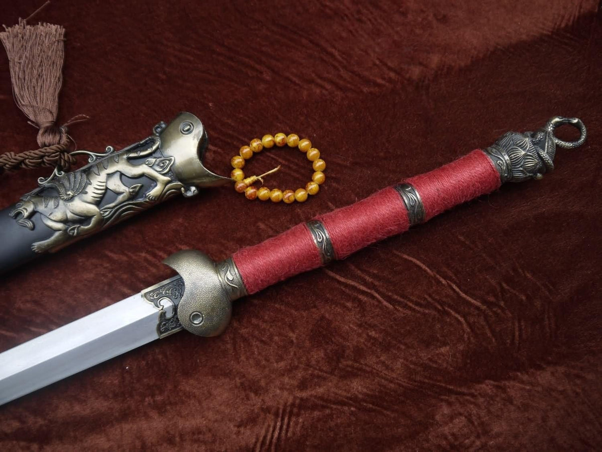 Chinese war Sword/Dmascus Sword Blade/Black Wood Scabbard/Handmade ...