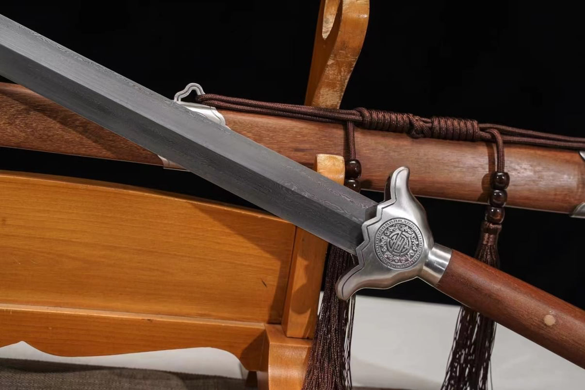 LOONGSWORD Chinese Two-Handed Sword Real(Forged Damascus Steel Blade ...