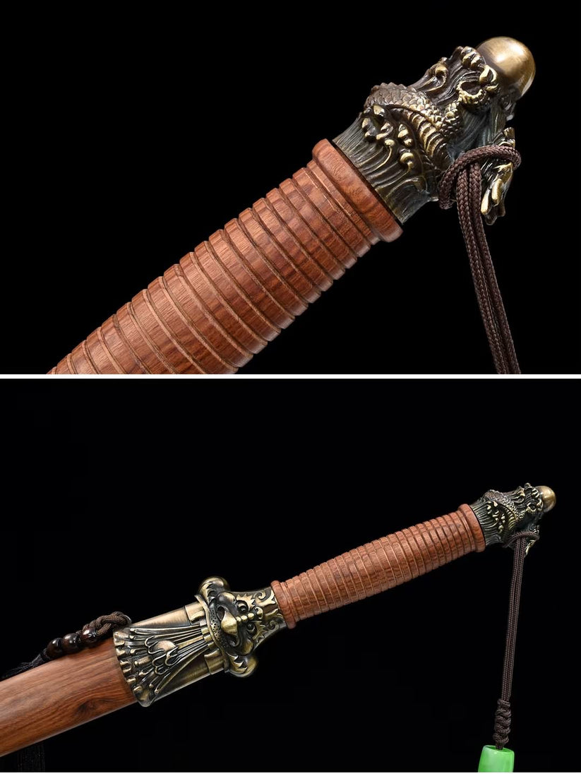 Loong sword,Forged Damascus steel blade,Alloy fittings,Rosewood scabba ...