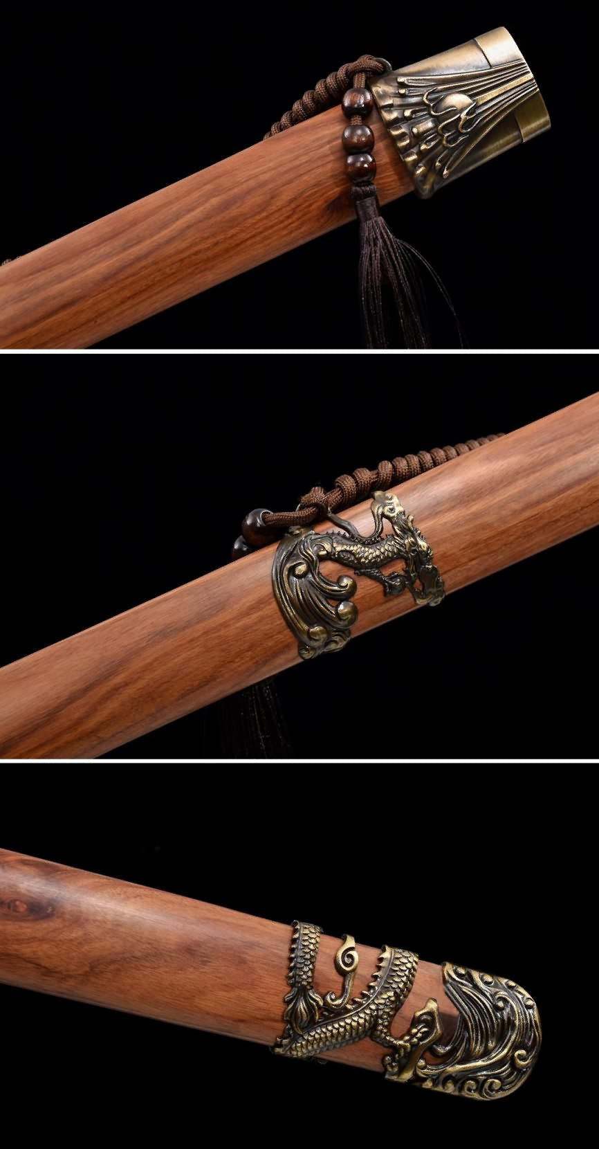 Loong sword,Forged Damascus steel blade,Alloy fittings,Rosewood scabba ...