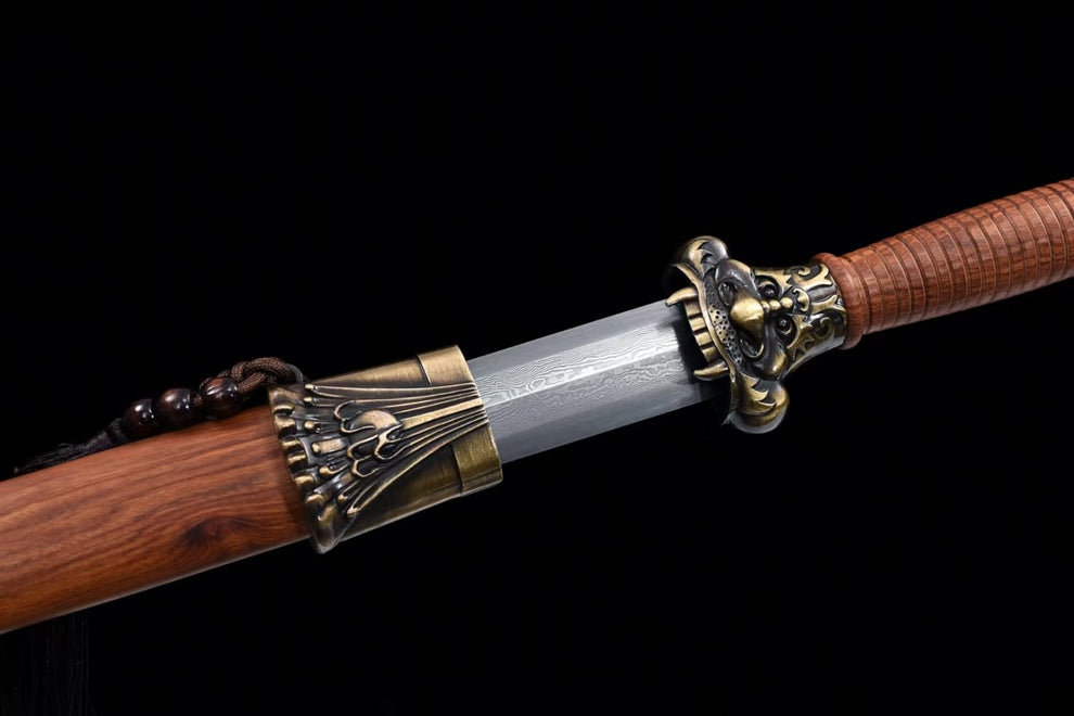 Loong sword,Forged Damascus steel blade,Alloy fittings,Rosewood scabba ...