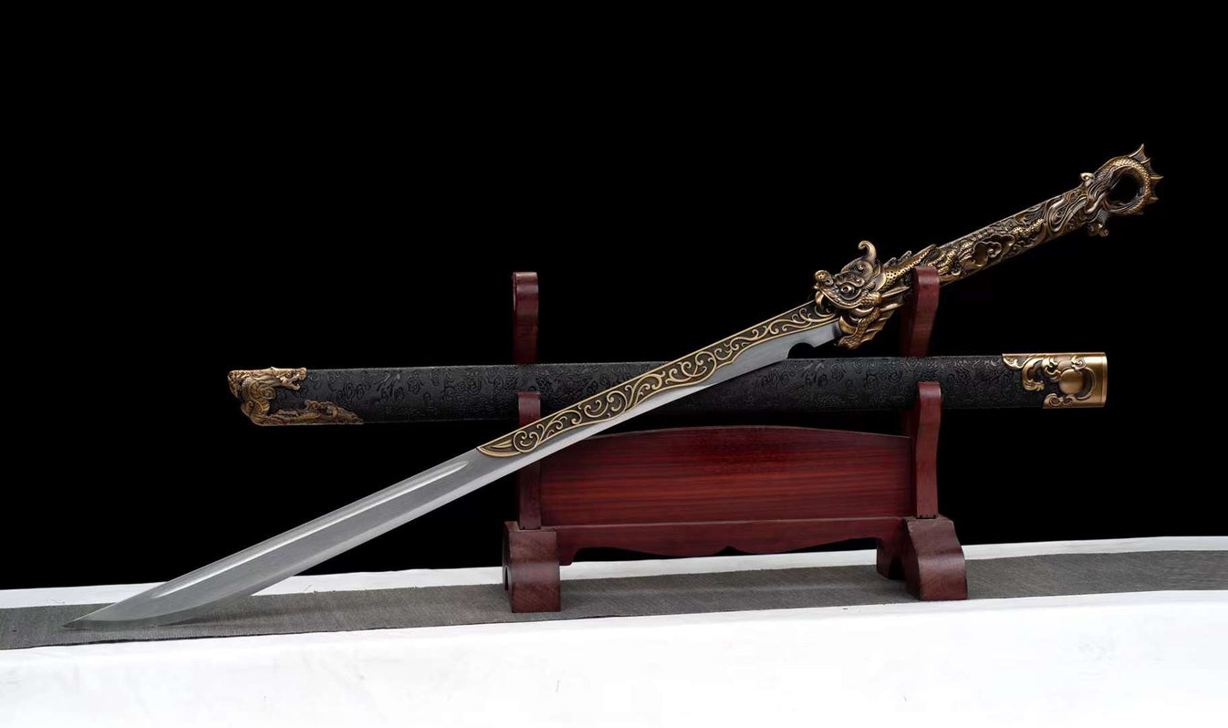 Hand-Forged Tang Dao Sword - 43" Heat-Treated Steel with Dragon Motifs ...