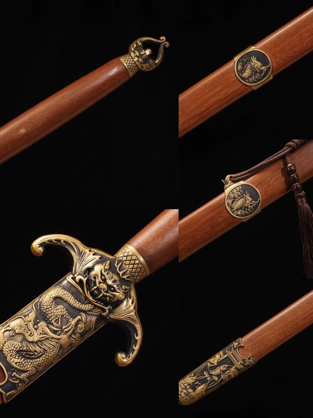 Dragon and Tiger Two-Handed Sword-Hand Forged Damascus Steel Blade ...