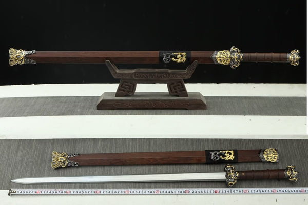 Dragon Han Jian | Folded Pattern Steel Chinese Sword with Eight-Sided ...