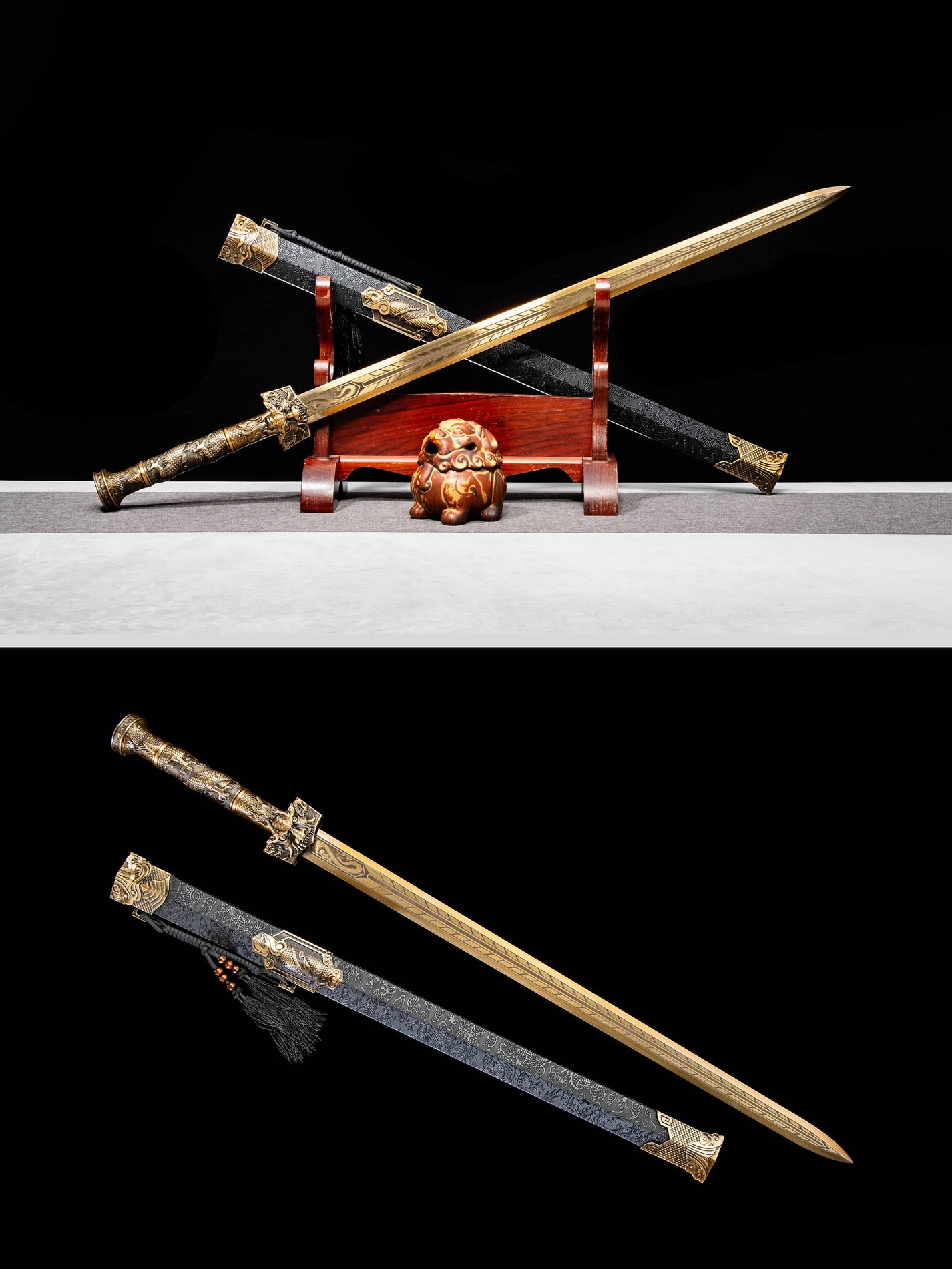 Hand-Forged Han Jian Sword – High Carbon Steel, Faux Leather Scabbard ...