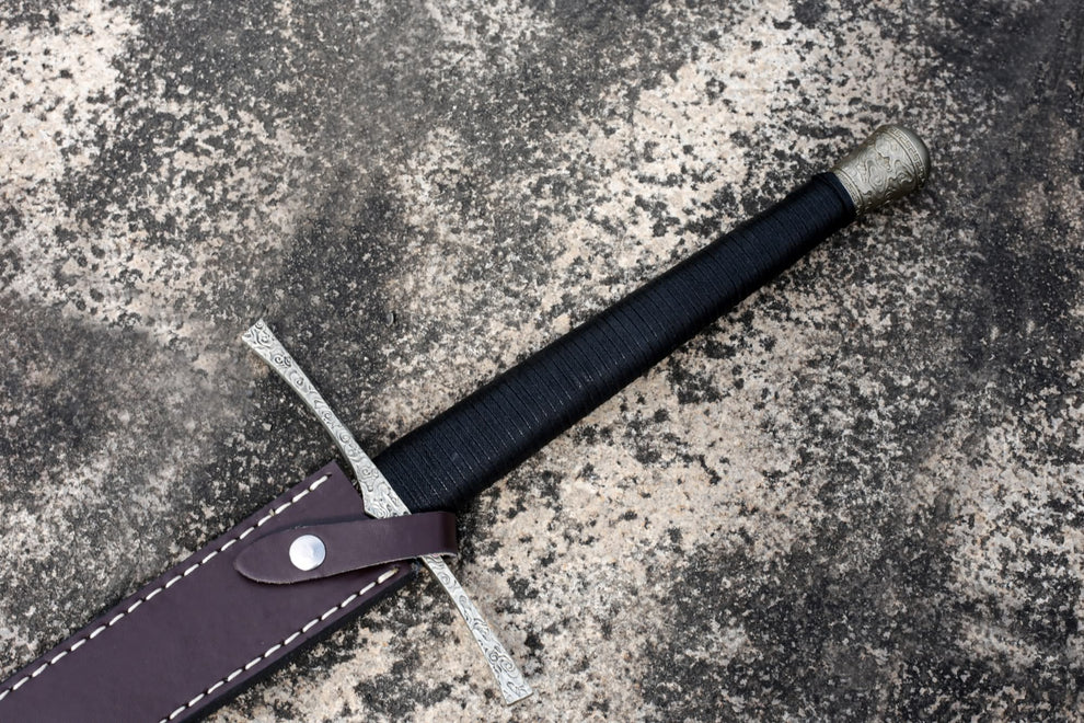 European Longsword – Hand-Forged T10 Patterned Steel Blade with Crossg ...