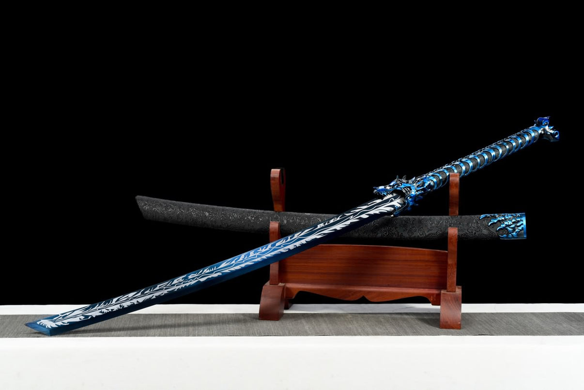 Chinese Swords Real Wolf Broadsword,Forged High Carbon Steel Blue Bla ...