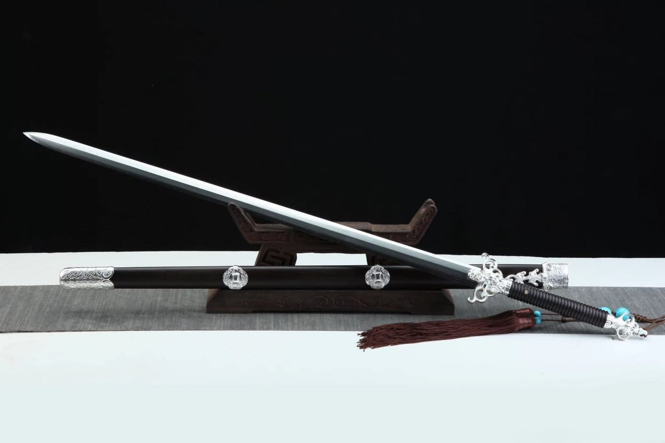 Fire Dragon Sword,Damascus Steel Blade,Brass Silver Plated Fittings,Eb ...