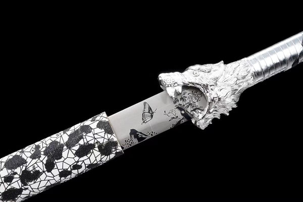 Chinese Sword,Wolf Head Machete,Forged high Carbon Steel Silver Blades ...
