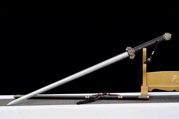 Tang dao Swords Real,Forged Damascus Steel Blade,Ebony Scabbard,Brass ...