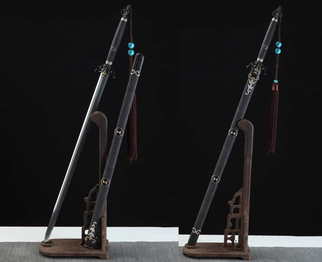 Fire Dragon Sword,Forged Damascus Steel Blade,Skin Scabbard,Brass Fitt ...