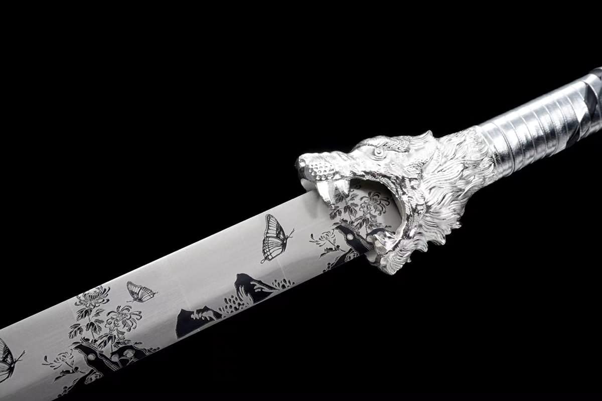 Chinese Sword,Wolf Head Machete,Forged high Carbon Steel Silver Blades ...