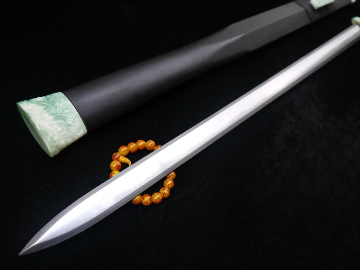 Jade sword,Damascus steel Eight blade,Black scabbard – Chinese Sword store