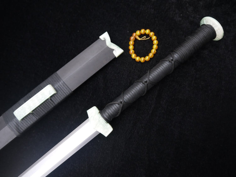 Jade sword,Damascus steel Eight blade,Black scabbard – Chinese Sword store