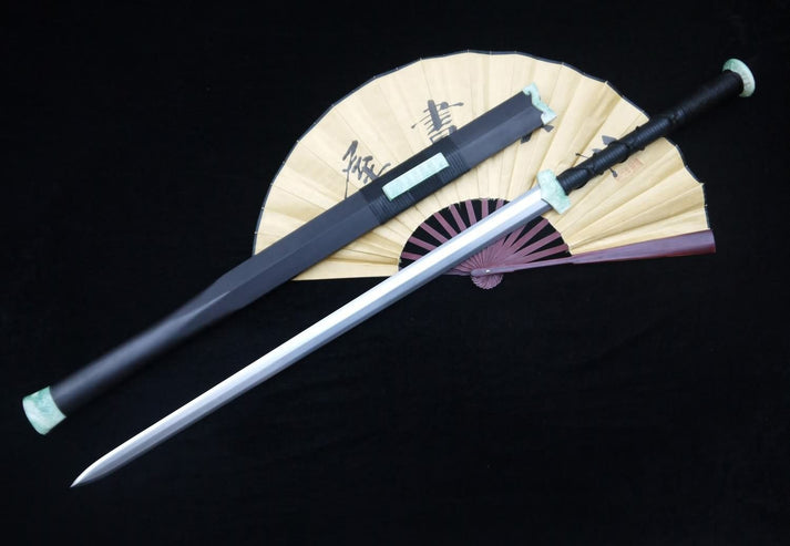 Jade sword,Damascus steel Eight blade,Black scabbard – Chinese Sword store