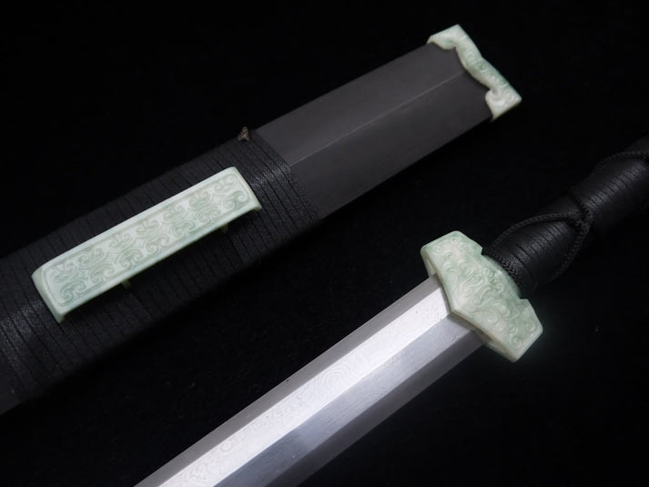 Jade sword,Damascus steel Eight blade,Black scabbard – Chinese Sword store