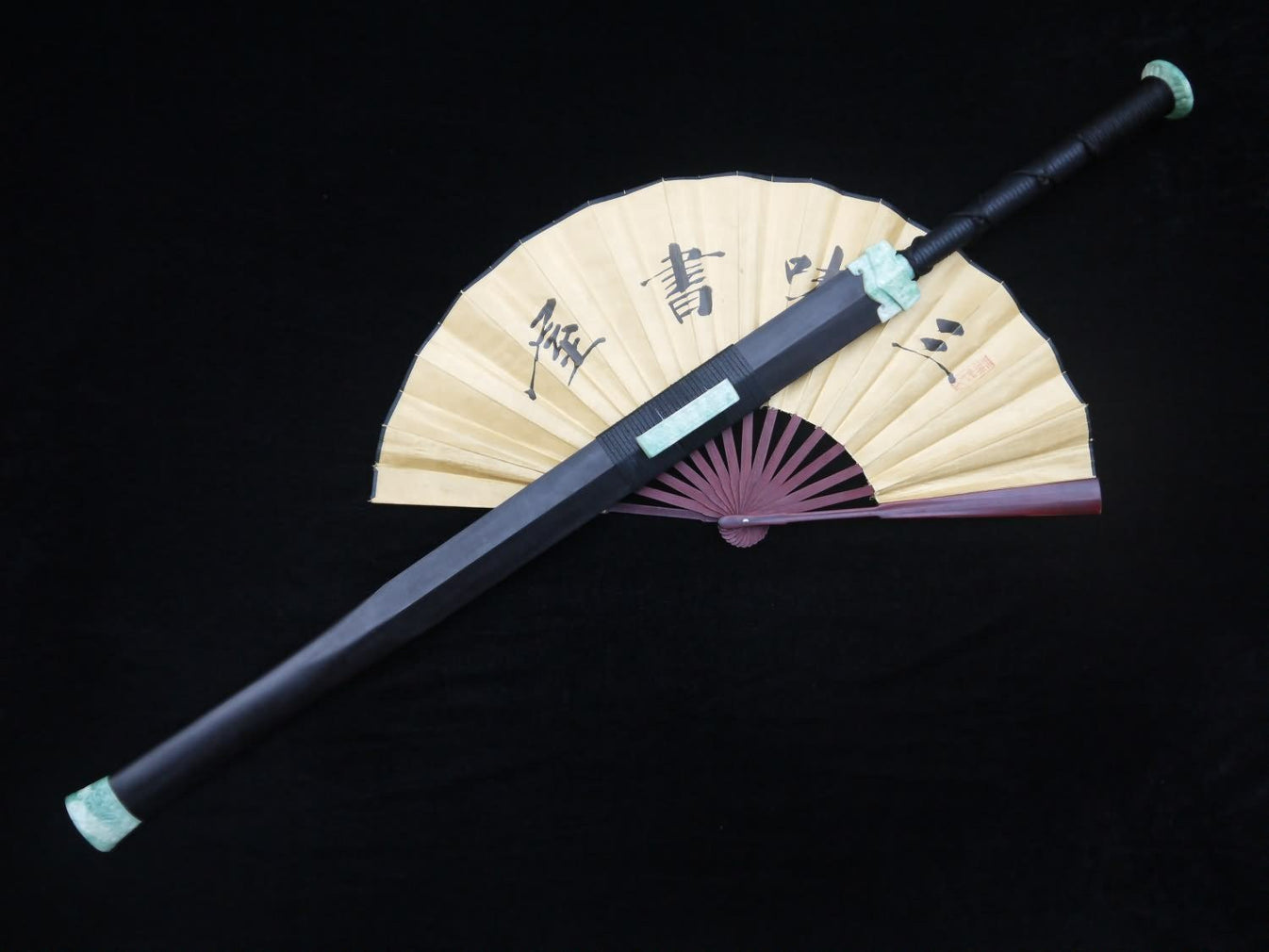 Jade sword,Damascus steel Eight blade,Black scabbard – Chinese Sword store