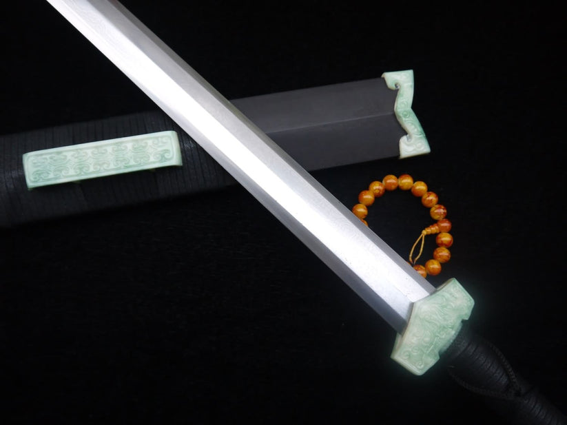 Jade sword,Damascus steel Eight blade,Black scabbard – Chinese Sword store