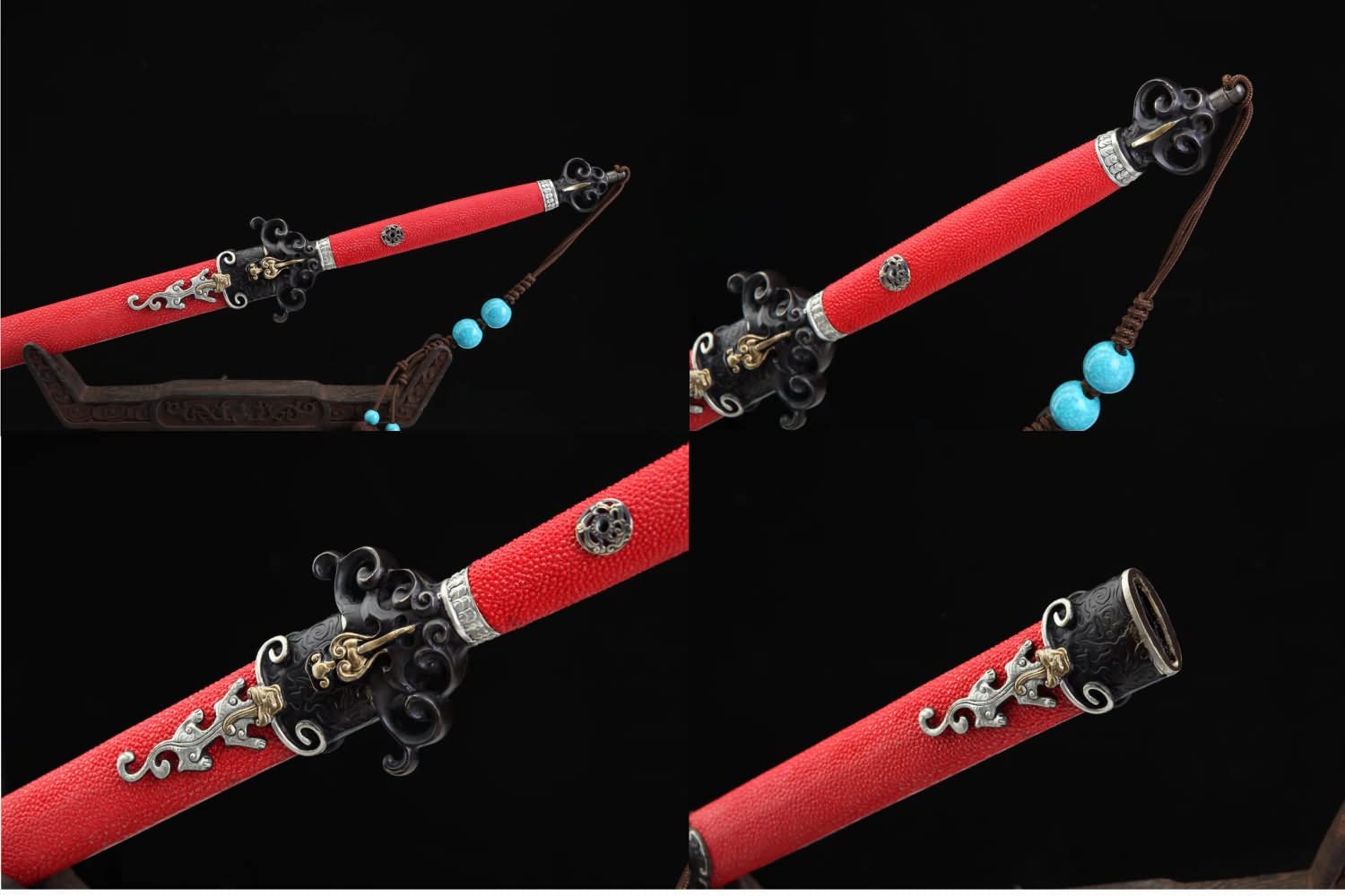 Fire Dragon Swords,Forged Damascus Steel Blade,Red Skin Scabbard,Brass ...