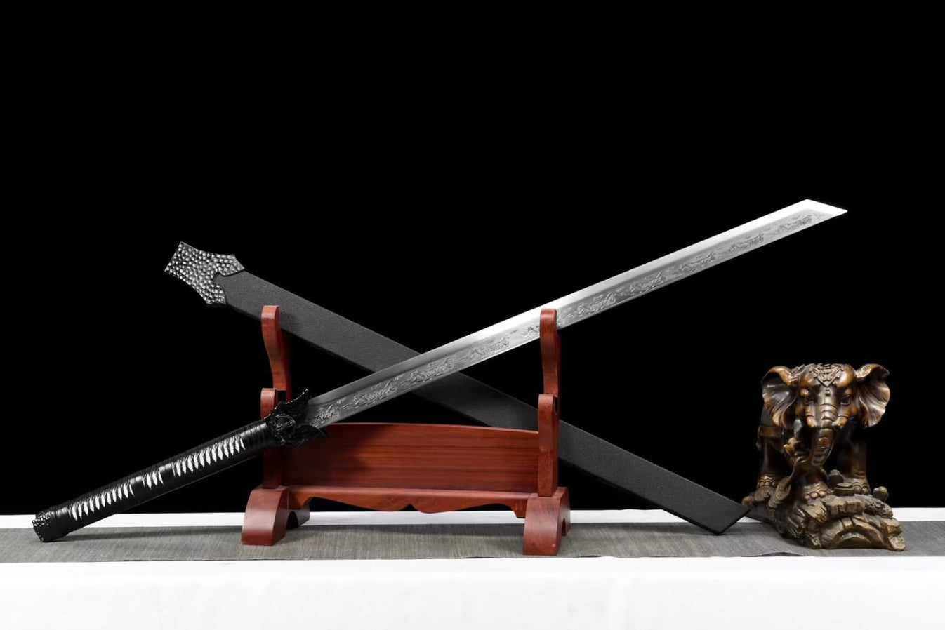 Black Gold Ancient Sabre Swords Real,Forged Etch Blade,Black Fittings ...