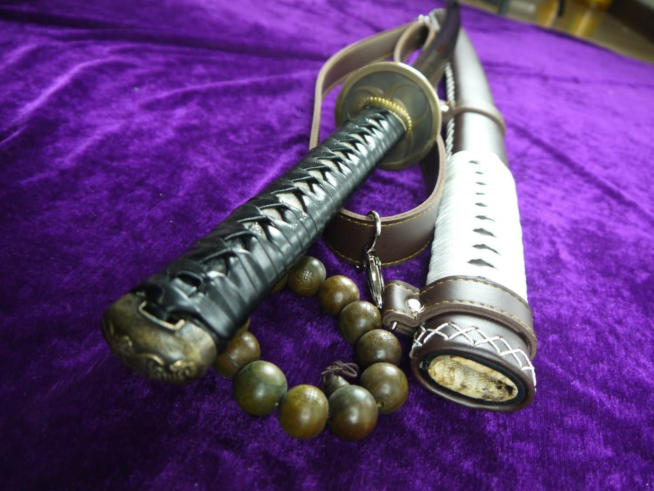 UCHIKATANA/T10 high carbon steel Golden blade/Brown eather scabbard ...