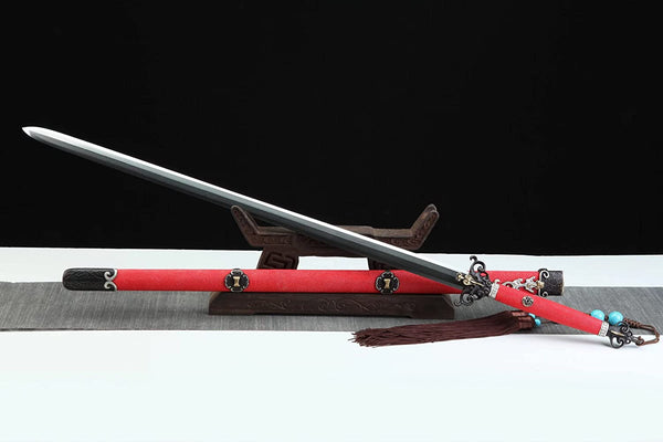 Fire Dragon Swords,Forged Damascus Steel Blade,Red Skin Scabbard,Brass ...