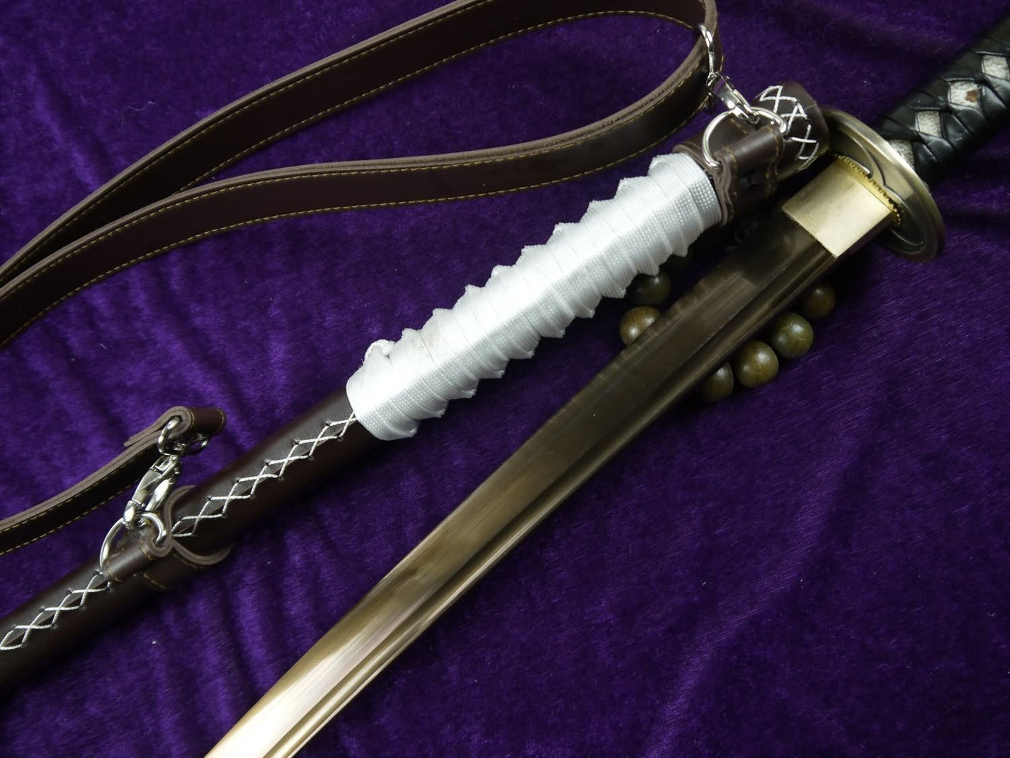 UCHIKATANA/T10 high carbon steel Golden blade/Brown eather scabbard ...