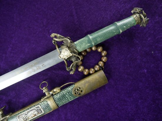 Snake-like sword/Damascus steel blade/Pearl skin wrapped scabbard ...