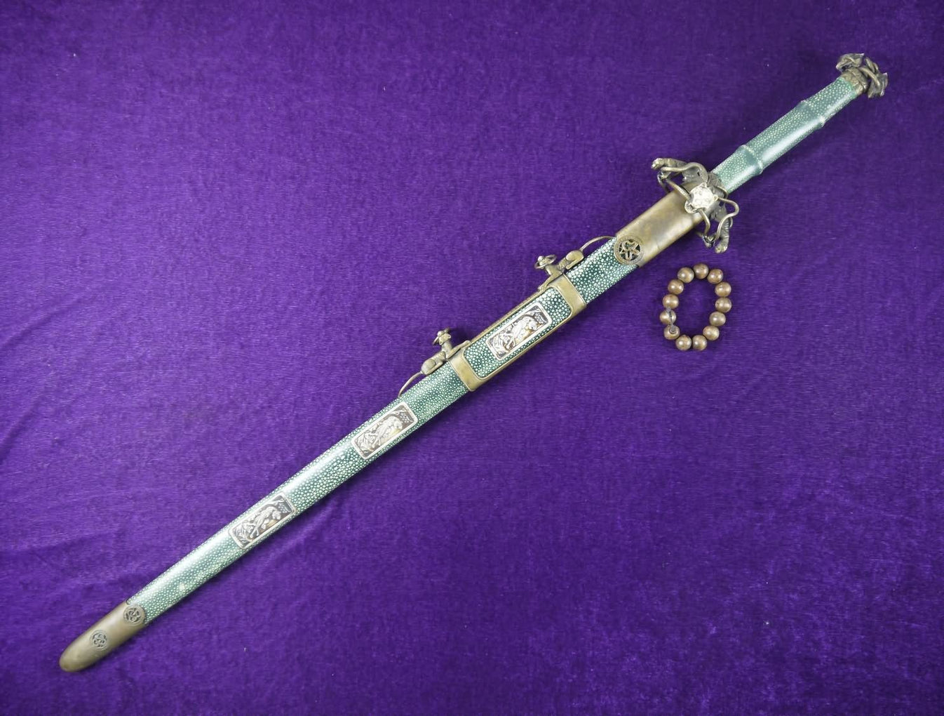 Snake-like sword/Damascus steel blade/Pearl skin wrapped scabbard ...