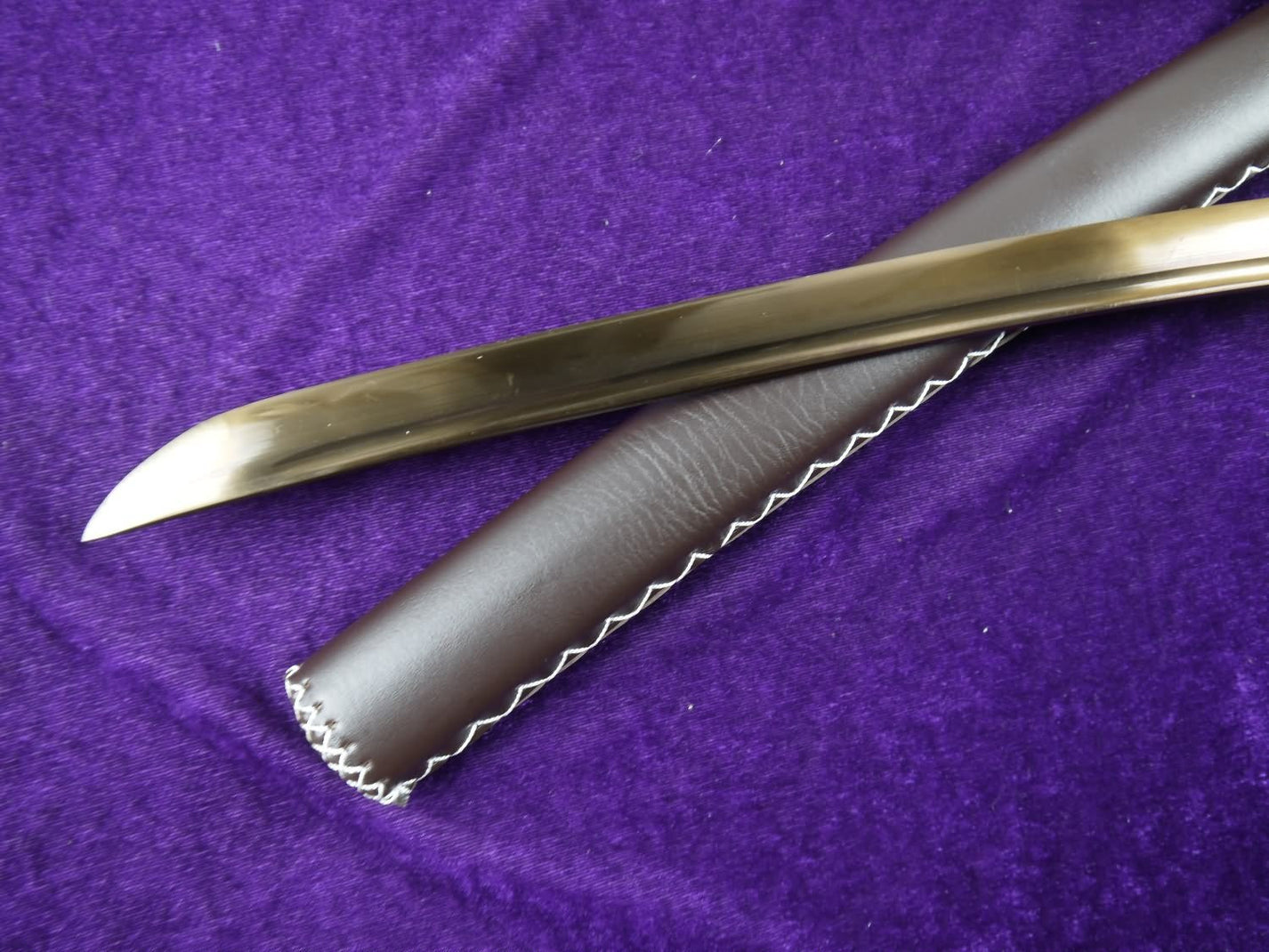 UCHIKATANA/T10 high carbon steel Golden blade/Brown eather scabbard ...