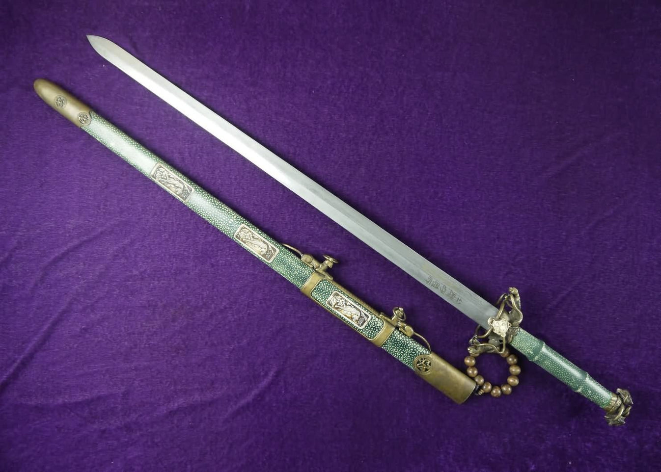 Snake-like sword/Damascus steel blade/Pearl skin wrapped scabbard ...